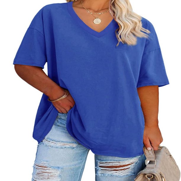 Jeanewpole1 Summer Womens Plus Size V Neck Half Sleeve T Shirt Casual