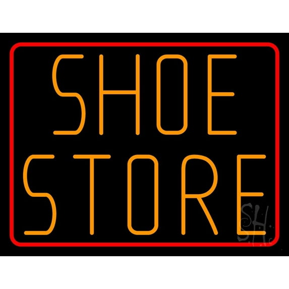 Shoe Store With Red Border LED Neon Sign 24 x 31 - inches, Black Square ...