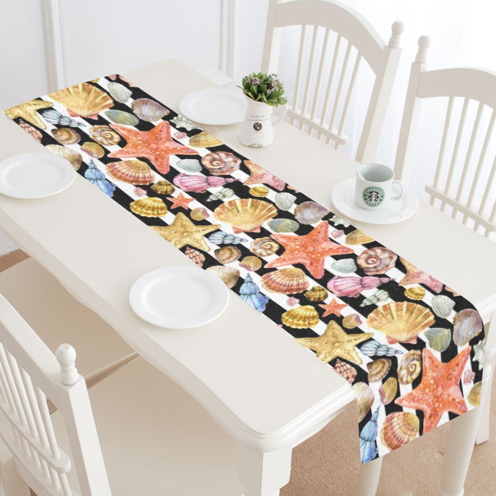 MYPOP Starfish Seashell Pattern Table Runner Home Decor 16x72 Inch ...