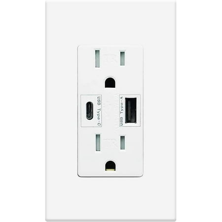 USB Charger Wall Outlet Type C Dual High Speed Duplex Receptacle 15 Amp ...