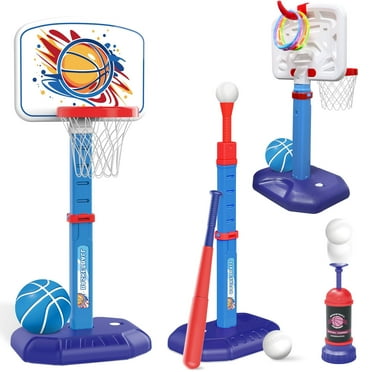 Topbuy 3-in-1 Basketball Hoop Set Stand Toddler Basketball Hoop Game ...