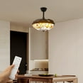 110V Ceiling Fan Light Stained Glass Shade LED Retractable Lamp ...