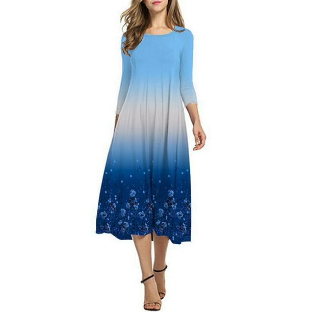 Lumento A Line Swing Dress For Women Long Sleeve Tie Dye Elegant Dress