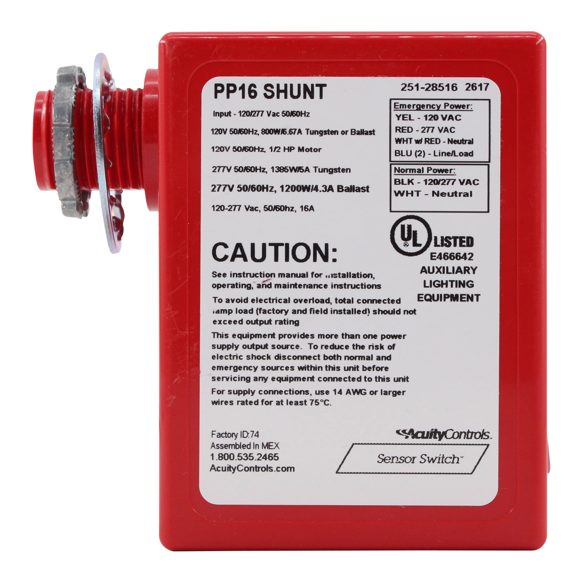 Sensor Switch PP16-SHUNT Emergency Bypass Shunt Relay Power Pack, 120 ...