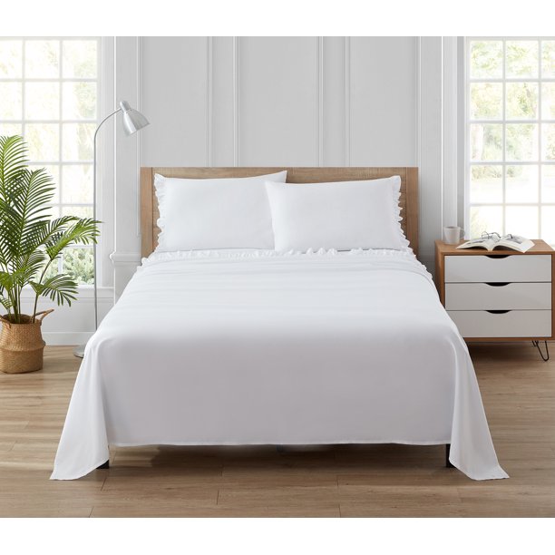 Simply Shabby Chic Solid Ruffle 4-Piece Soft Washed Microfiber Sheet ...