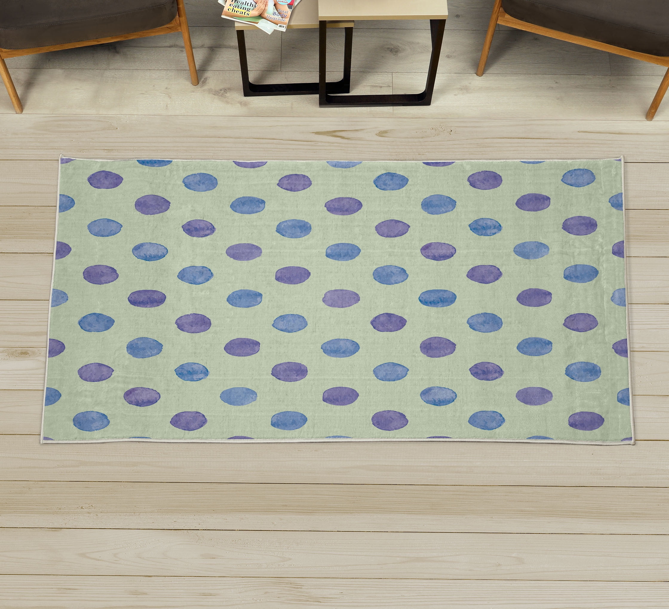 Retro Decorative Rug, Watercolor Paint Style Nostalgic Style Polka Dot ...