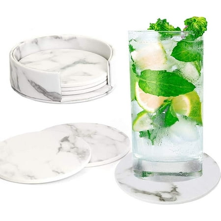 Round Silicone Coasters, Marble Coasters for Drinks with Stand, Non ...