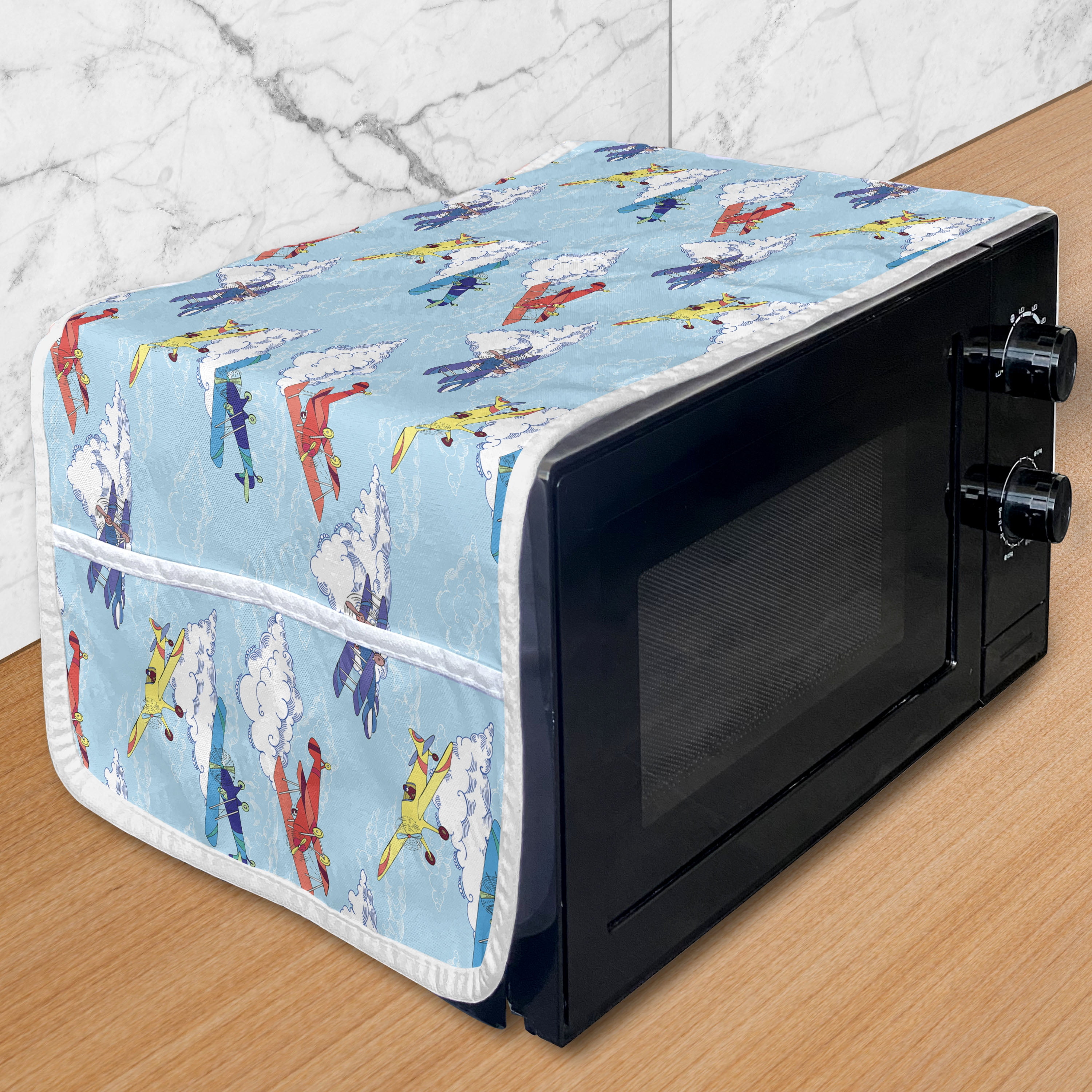 Vintage Airplane Microwave Oven Cover, Colorful Sketch Style Propeller ...
