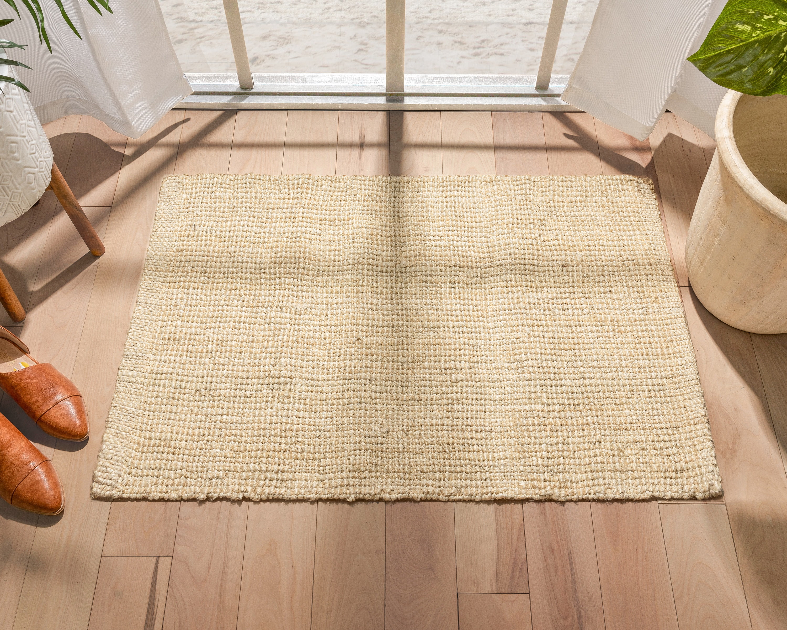 Well Woven Respite Ivory Color Hand-Woven Chunky-Textured Jute Area Rug ...