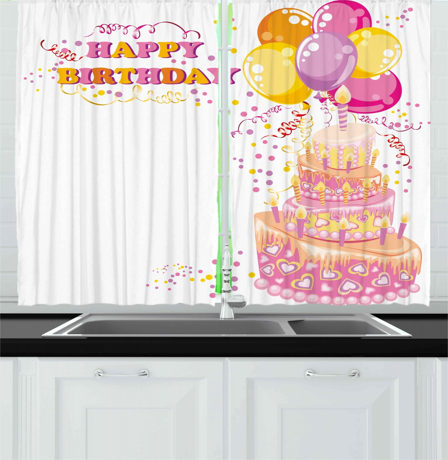 Kids Birthday Curtains 2 Panels Set, Celebration Girl Themed Party Cake ...