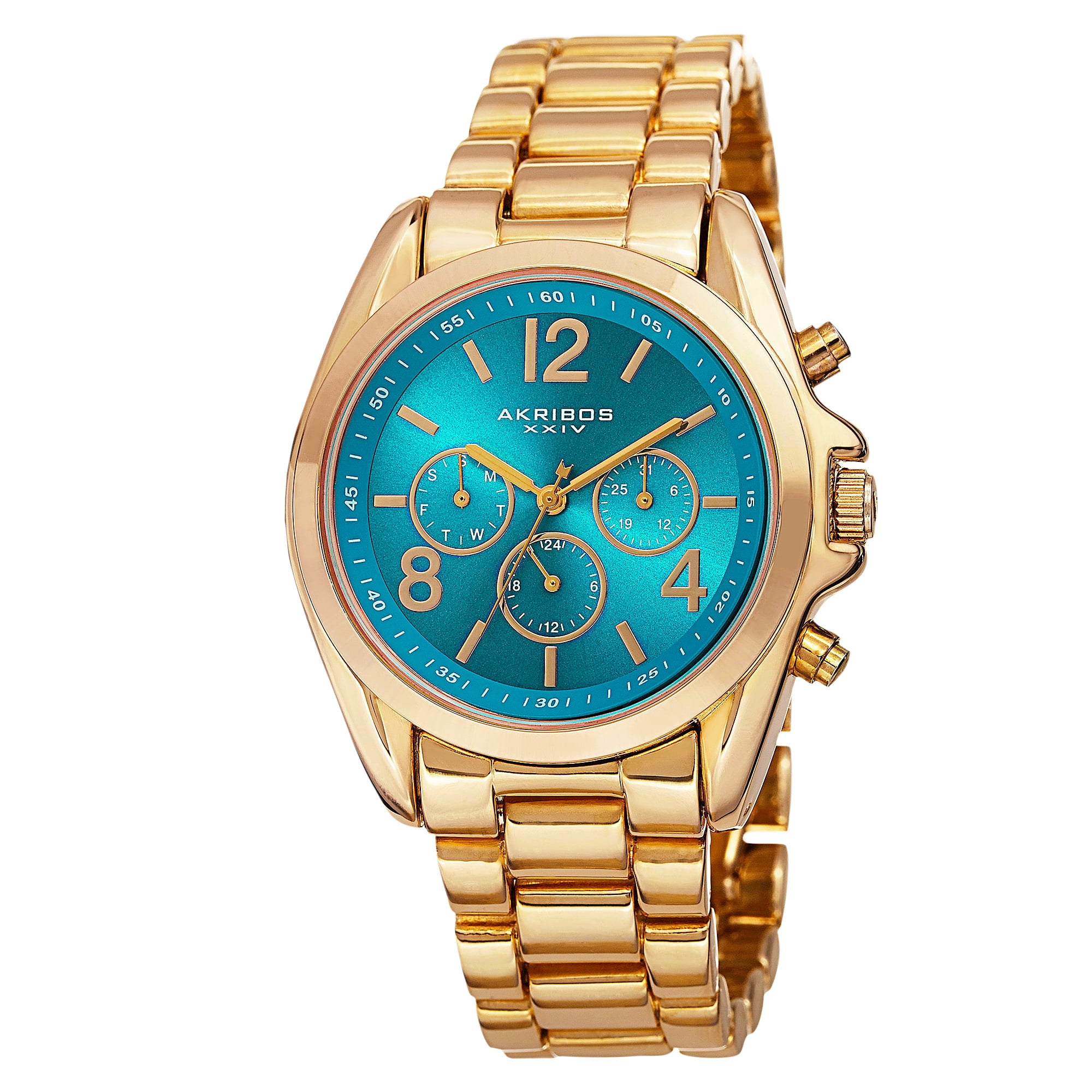 Women's Swiss Quartz Multifunction Bright-Colored Dial Gold-Tone ...