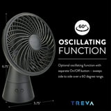 TREVA 5 Inch Oscillating Rechargeable Fan, USB Charging Port, 3 Speed ...