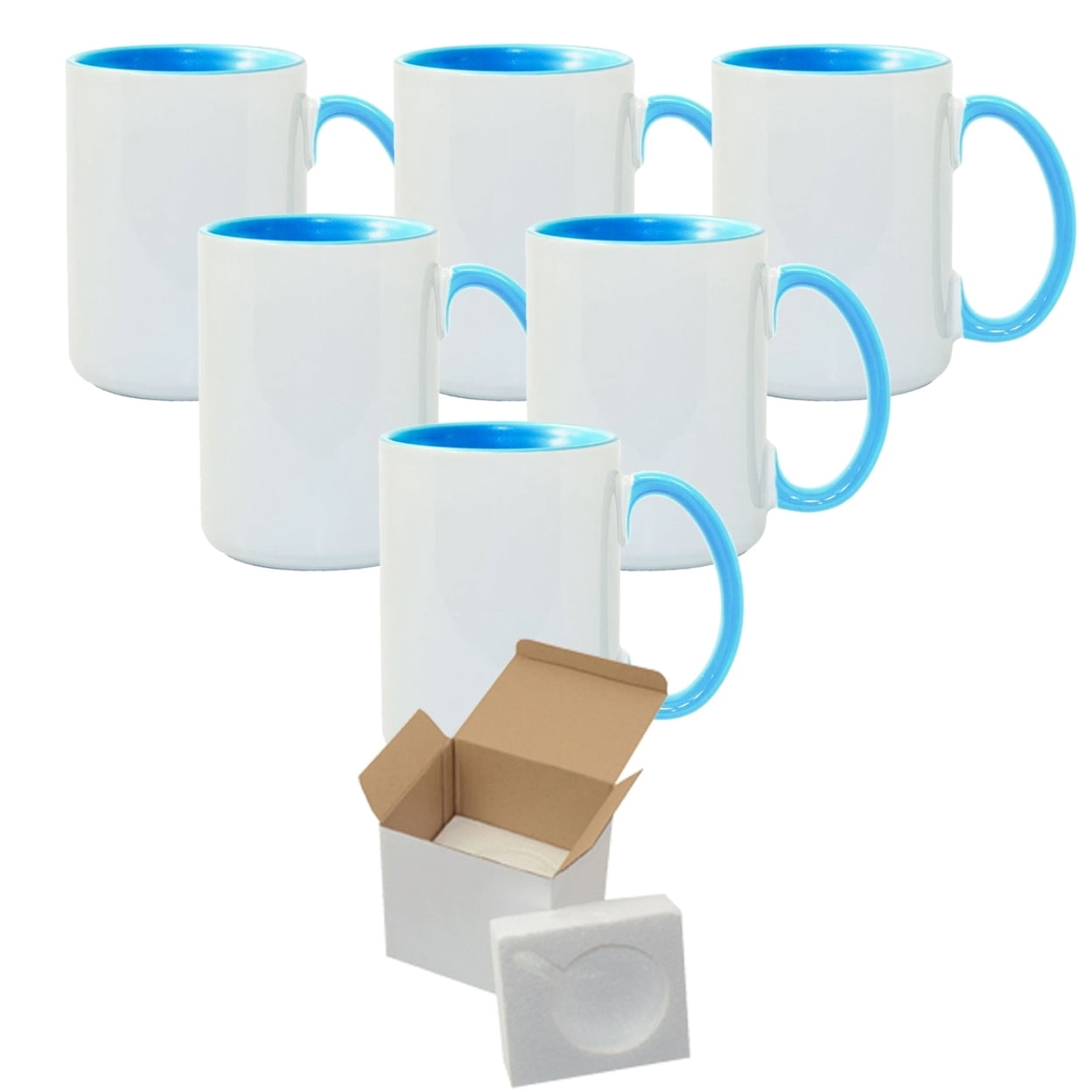 Mugsie 6 Pcs 15OZ El Grande Light Blue Inside & Handle Sublimation Mugs ...