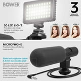 Bower Ultimate Vlogger Kit with 50 LED Light, HD Microphone, Bracket ...