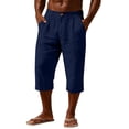 Swuxness Men Linen Slim-Leg Sports Capris Pants Pocket Elastic Waist ...