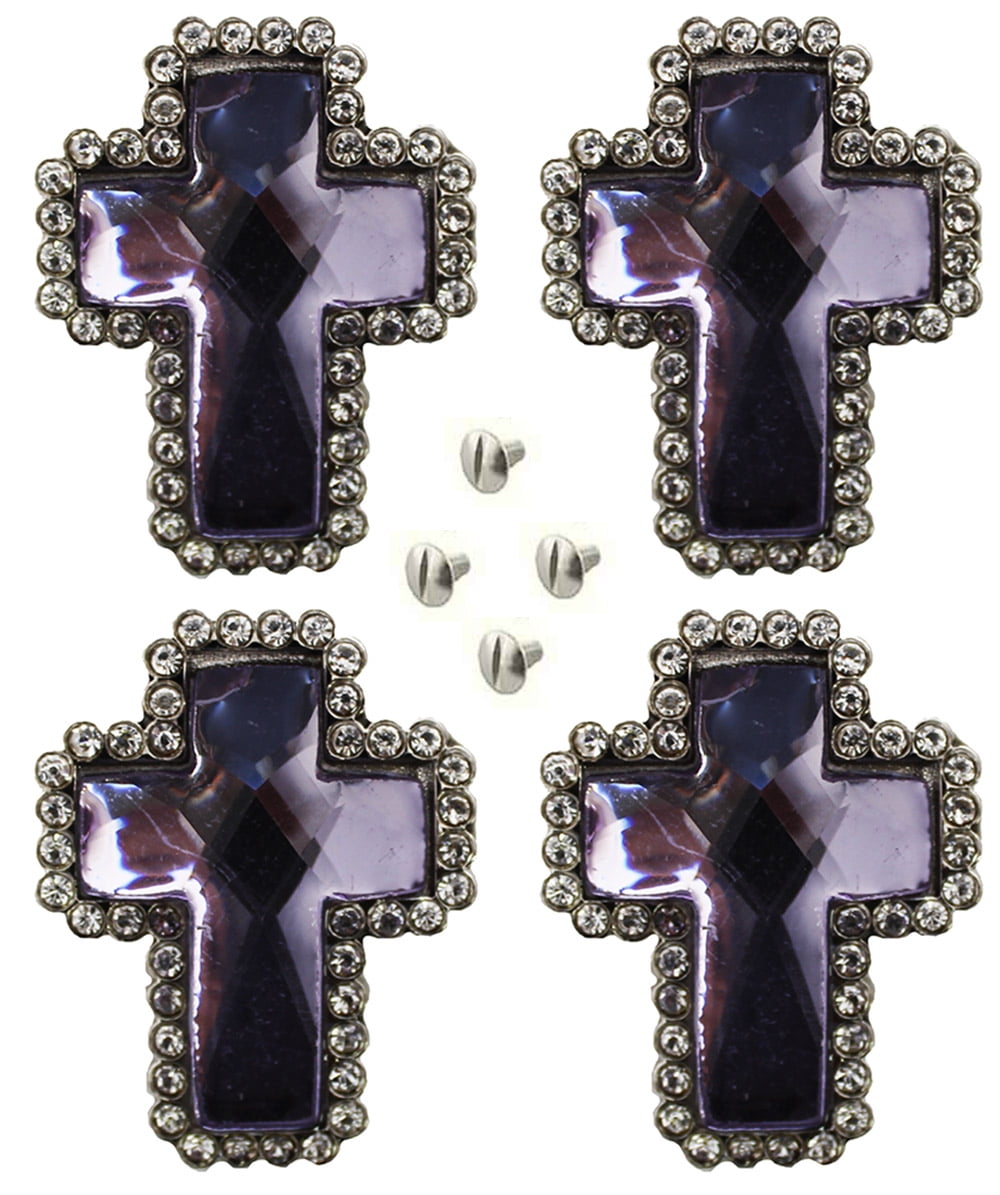 Lot of 4 Conchos Western Rhinestone Horse Saddle Bridle Tack Purple ...