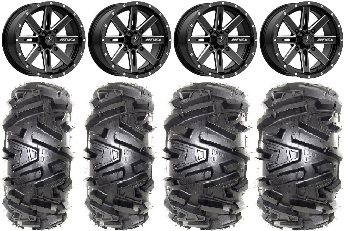 MSA Milled Boxer 14" ATV Wheels 26" Moto MTC Tires Sportsman RZR Ranger ...