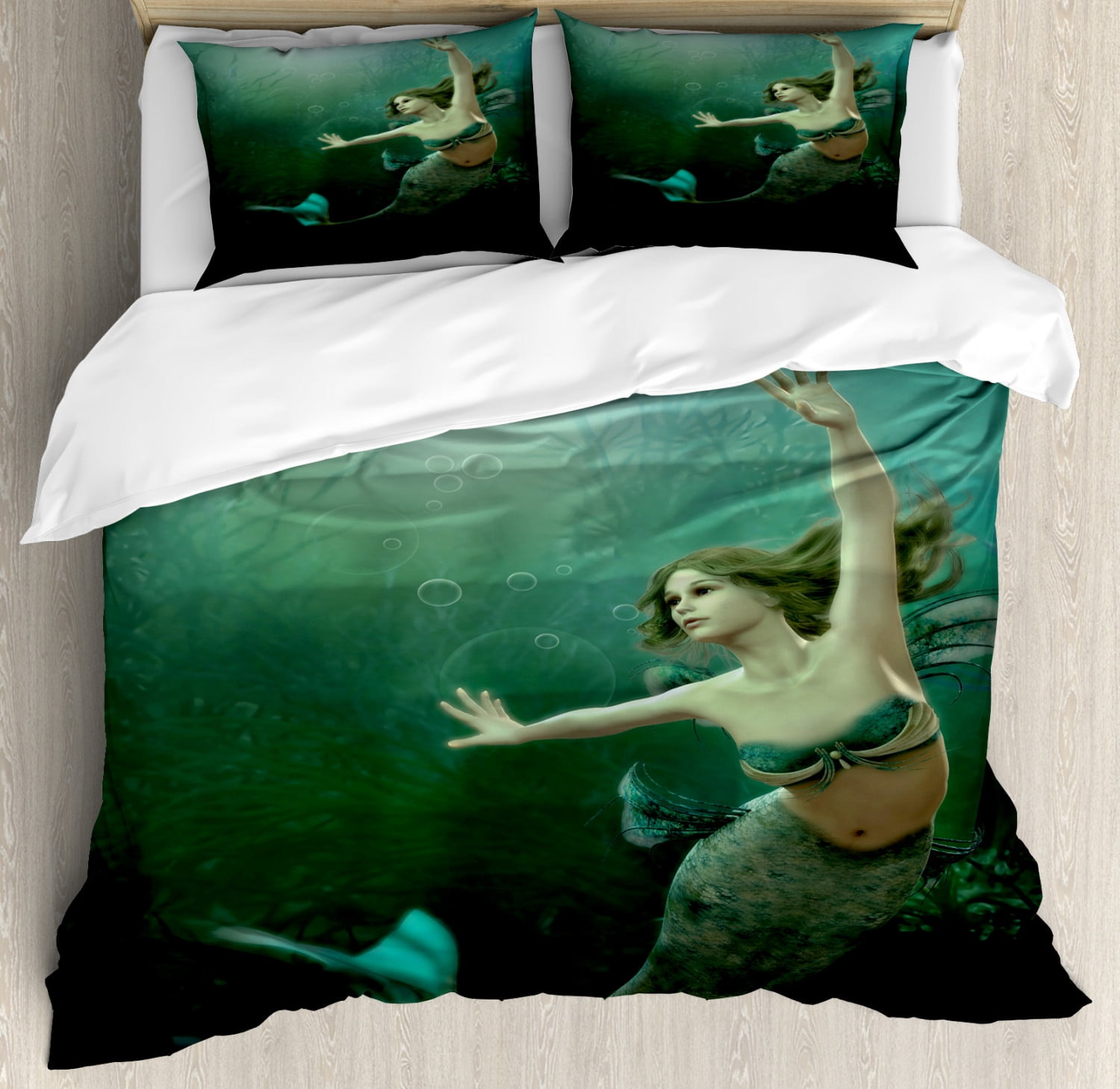 Mermaid Duvet Cover Set King Size, Computer Graphics of Mermaid ...