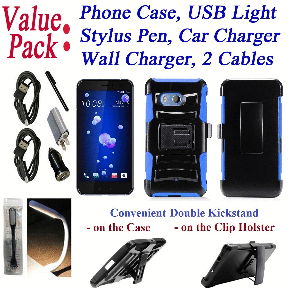 ~Value Pack~ for 5.5" HTC U11 Ocean / DUO Case Phone Case Belt Clip ...
