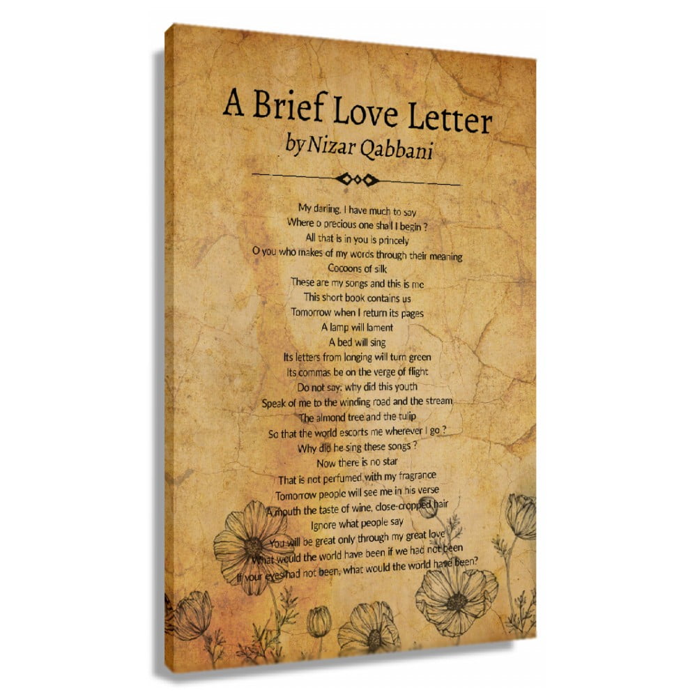 A Brief Love Letter poem wall art Nizar Qabbani quotes wall art poetry ...