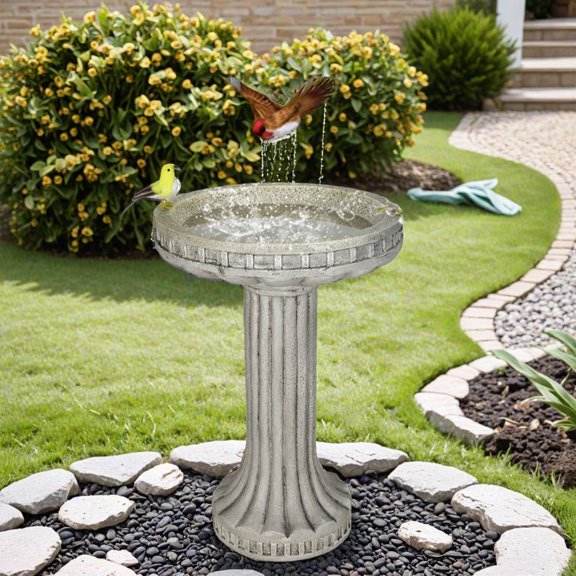 Athena Garden Cast Stone Small Octagon Bird Bath - Concrete Outdoor ...