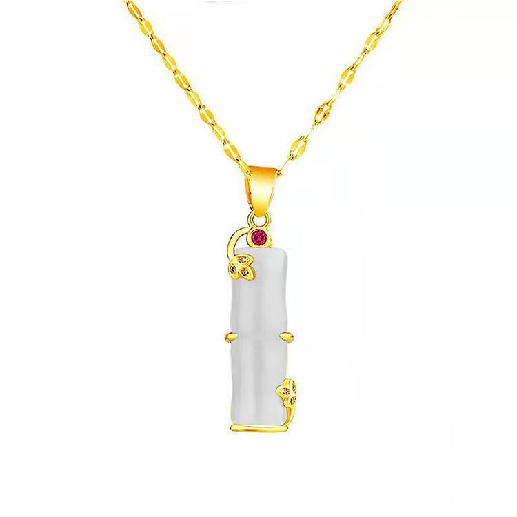 Colgante de nudo de bambú de jade retro para mujer, cadena de acero de ...