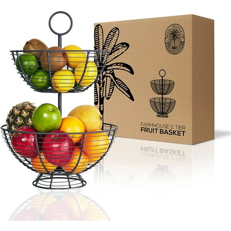 2 Tier Fruit Bowl - Farmhouse Wire Basket by XICEN | Two Tier Fruit ...