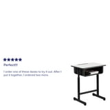 EMMA + OLIVER Grey Adjustable Height Student Desk, Black Pedestal Frame ...