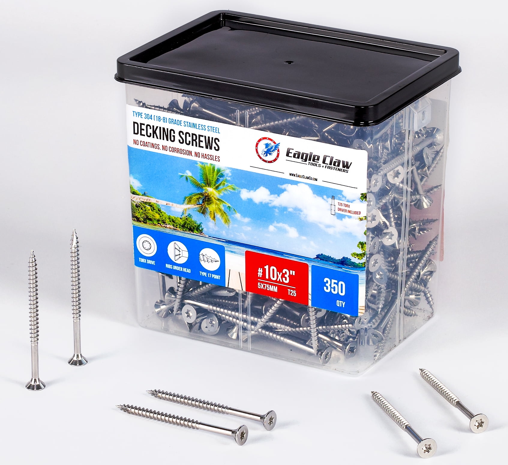 Stainless Steel Deck Screws #10 X 3 inch | T25 Star Torx Drive | 350 ...