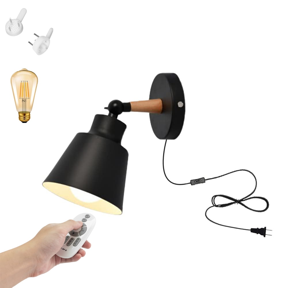 FSLiving Remote Control Wall Lamp with UL 5.9ft Black Plug-in Button ...