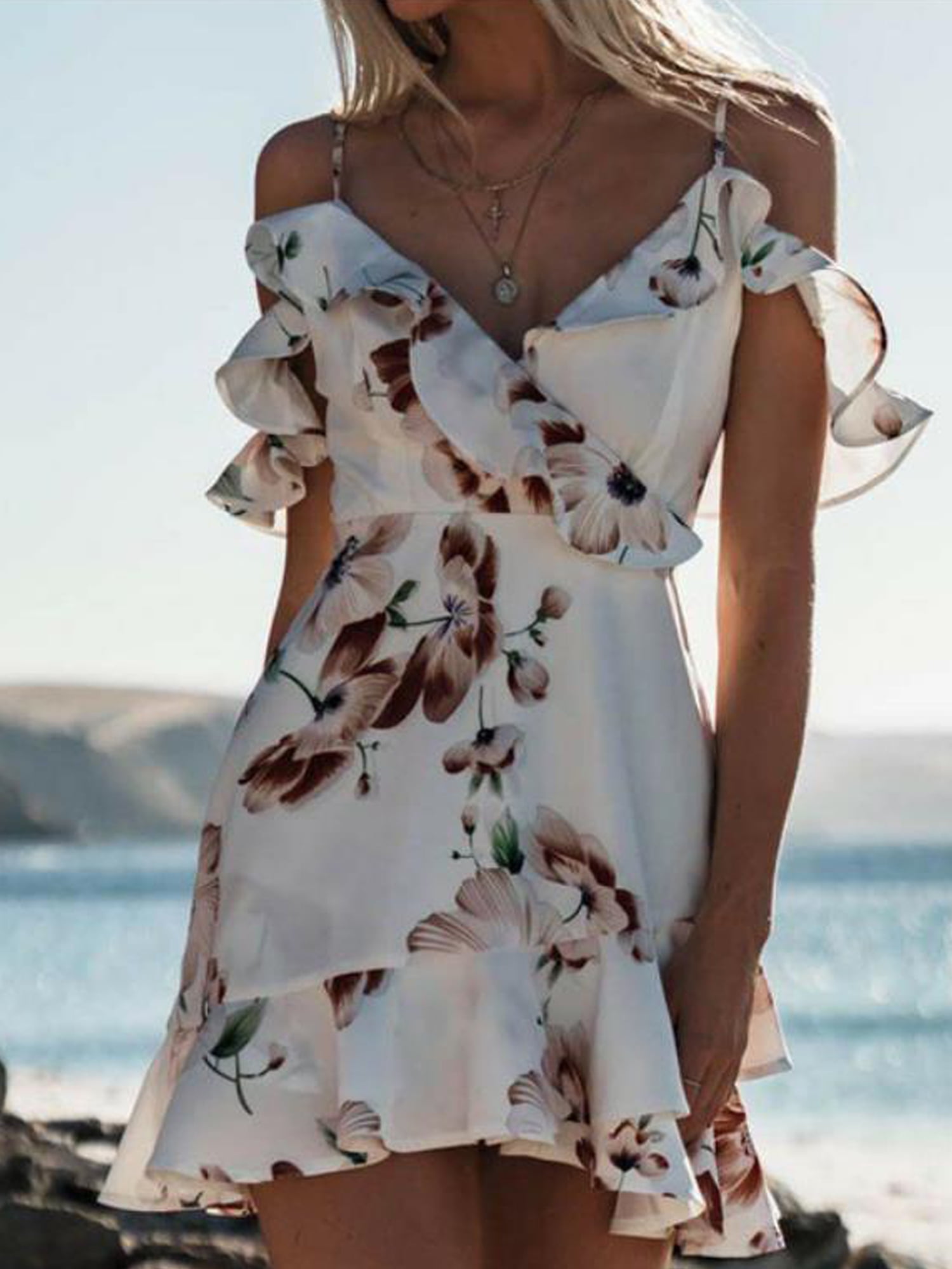 FOCUSNORM Women's Floral Boho Summer Party Evening Beach Short Mini ...