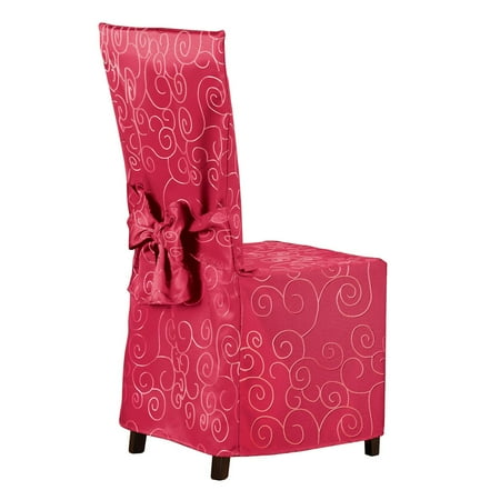 Collections Etc Scroll Patterned Elegant Dining Chair Cover - Fancy Dinging Room Décor Red