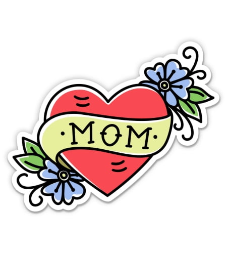 Mom Heart Tattoo Style Cute - 8" Vinyl Sticker - For Car Laptop I-Pad ...