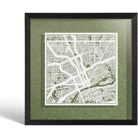 Detroit Paper Cut Map Framed by O3 Design Studio, White map, Black ...