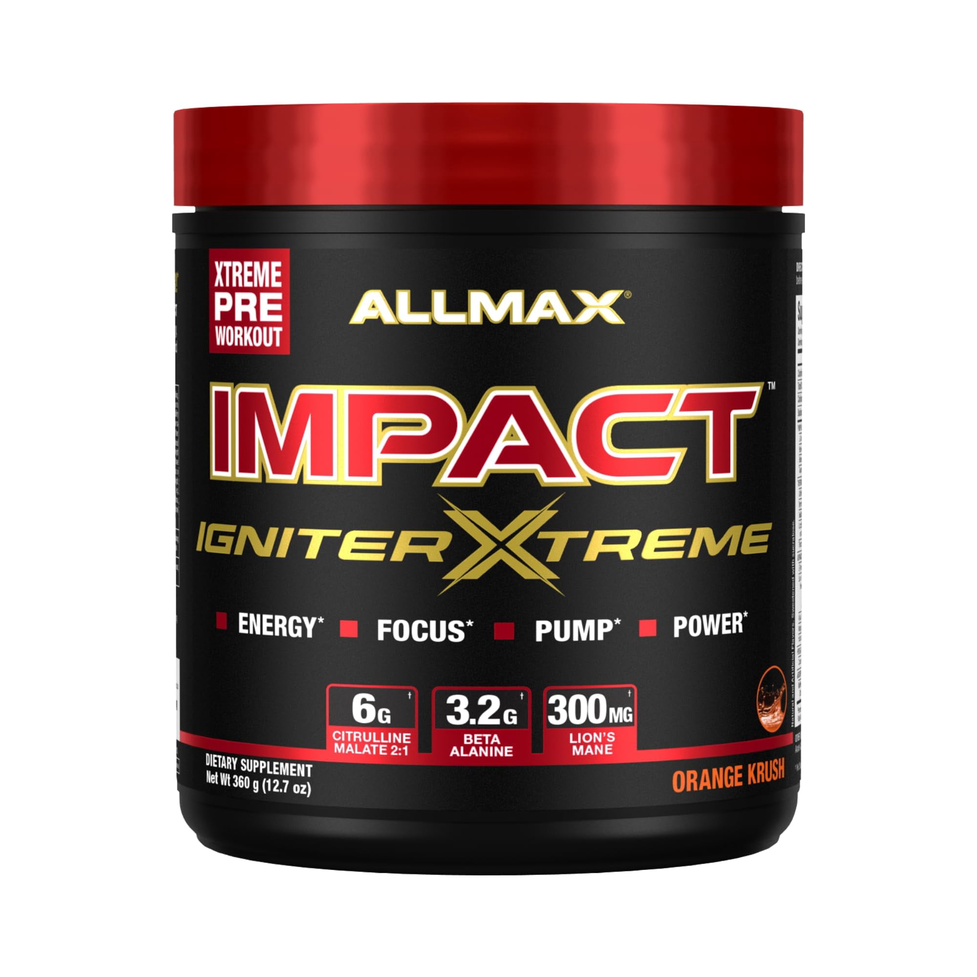 ALLMAX Impact IGNITER Xtreme Orange Crush 360 g antes del entrenamiento ...
