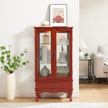Miekor Furniture Walnut Corner Curio Cabinet with Lights, Adjustable ...