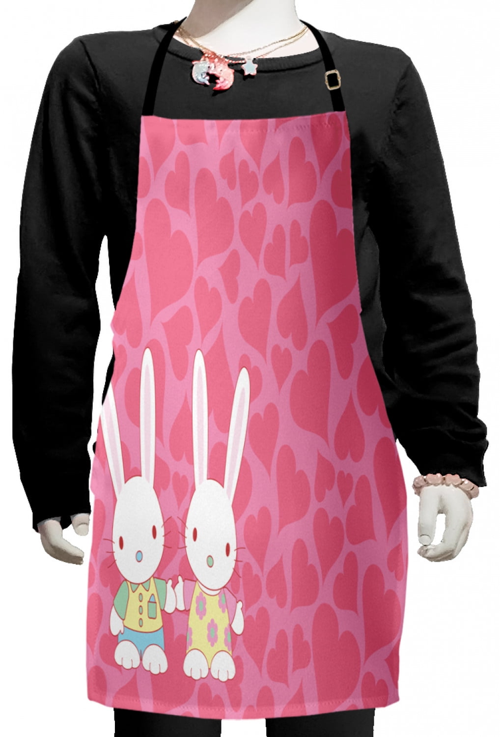 Bunny Kids Apron, Valentines Day Theme Pattern with Hearts and Romantic ...