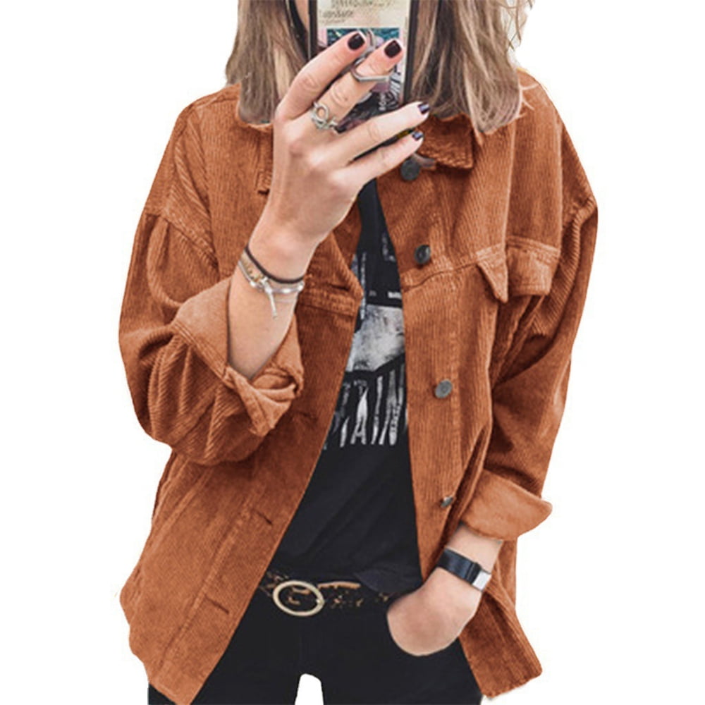KZKR Women Corduroy Shacket Shirt Long Sleeve Button Down Shirt ...