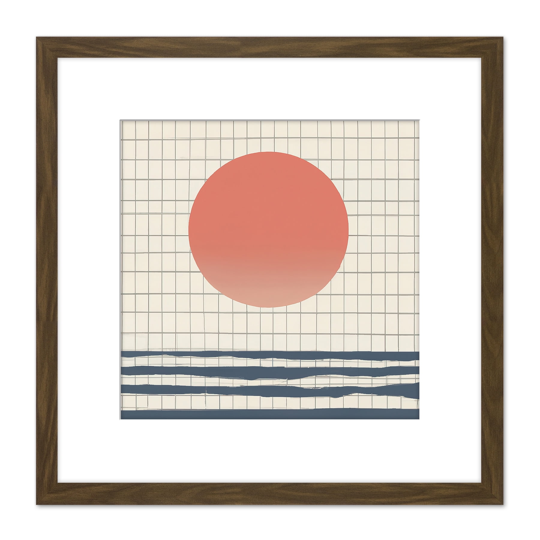 Ocean Sunset Simple Sun Moon Abstract Japanese Grid Modern Painting ...