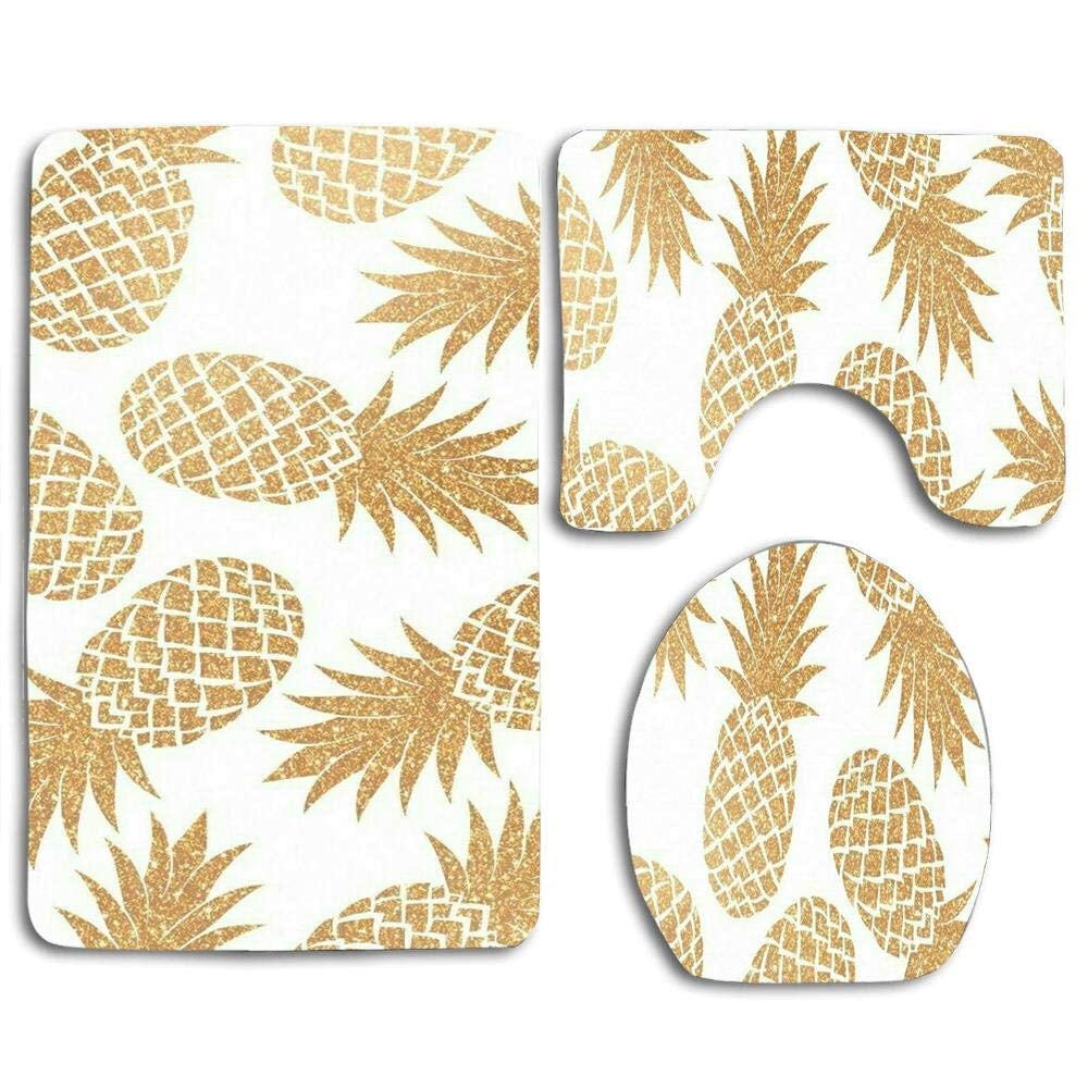 GOHAO Gold Pineapples Glitter 3 Piece Bathroom Rugs Set Bath Rug ...