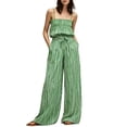 Costeam Womens Vertical Stripe Spaghetti Strap Jumpsuit Smocked Bodice ...