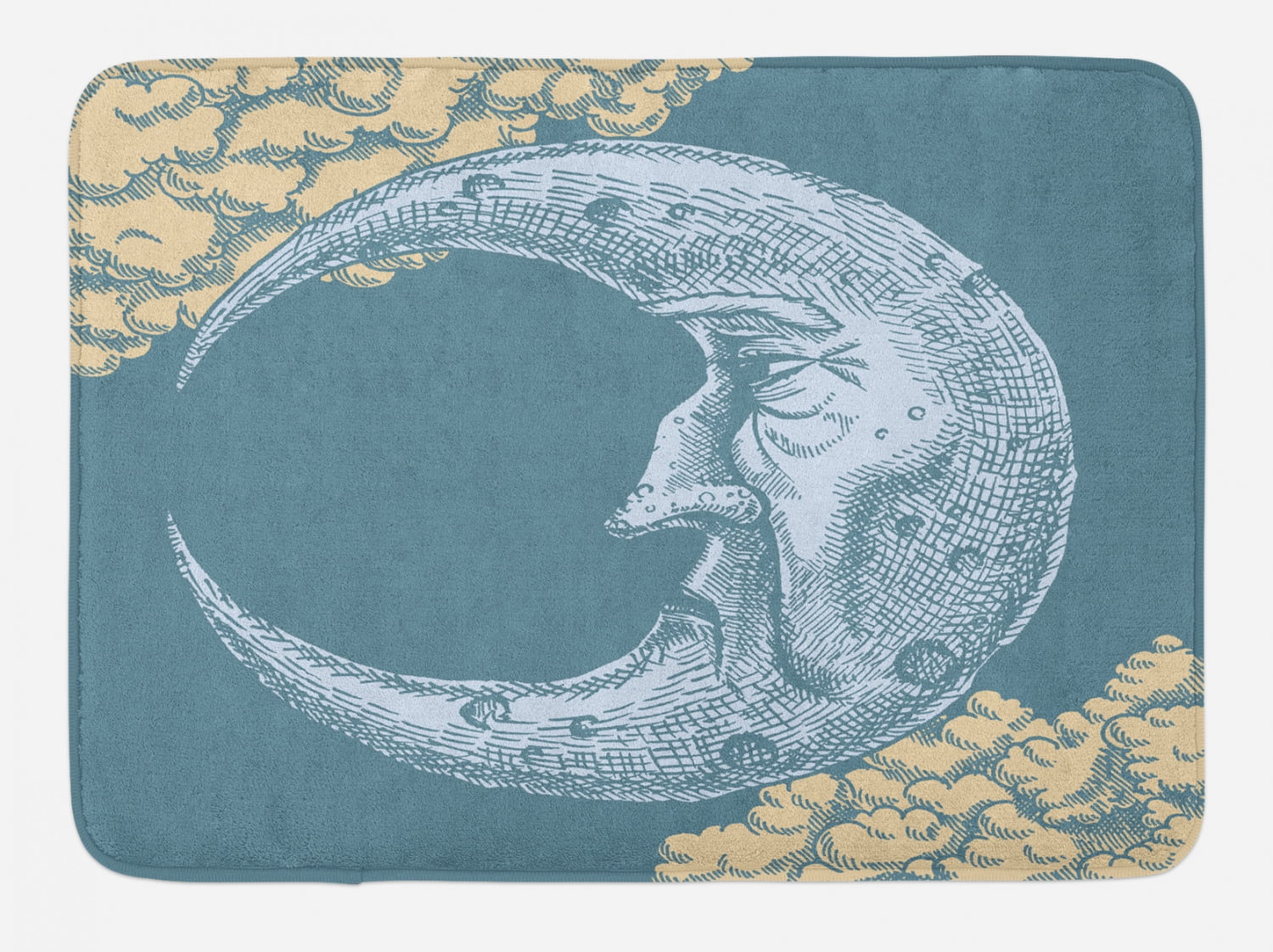 Moon Bath Mat, Vintage Crescent Moon with Grumpy Facial Expression ...