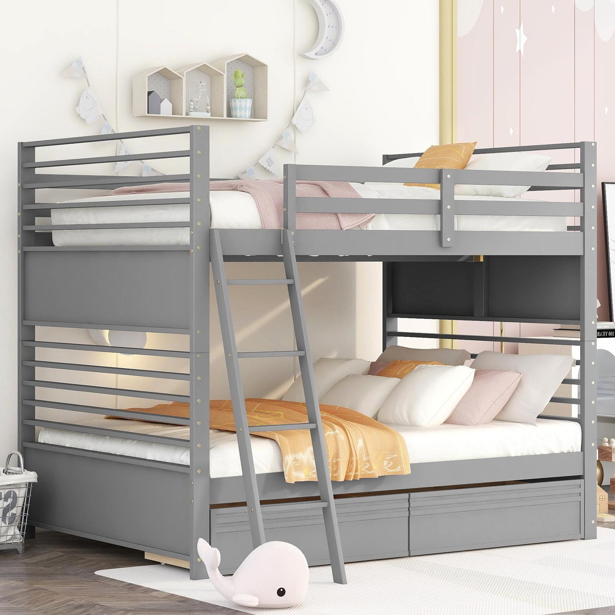 UWR-Nite Full Over Full Bunk Beds with Storage Drawers, Solid Wood ...