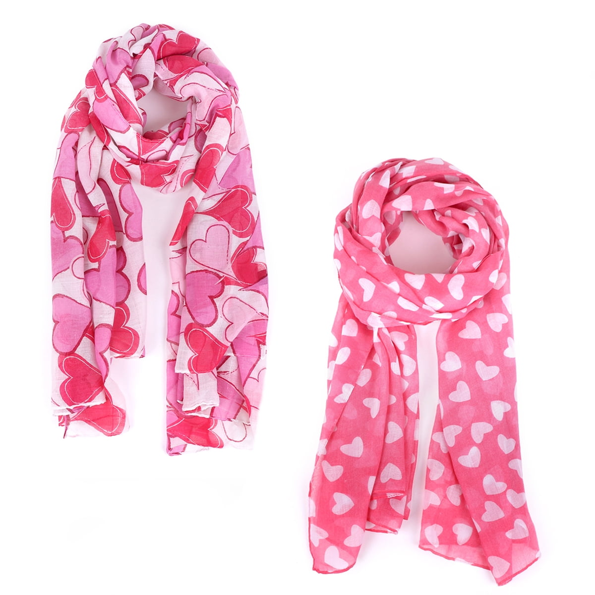 2-Pack Valentines Day Scarf for Women - Pink & Red Heart Print Scarf ...