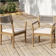 COSMOS Set of 6 Acacia Wood Patio Dining Chairs with Cream Cushions and ...