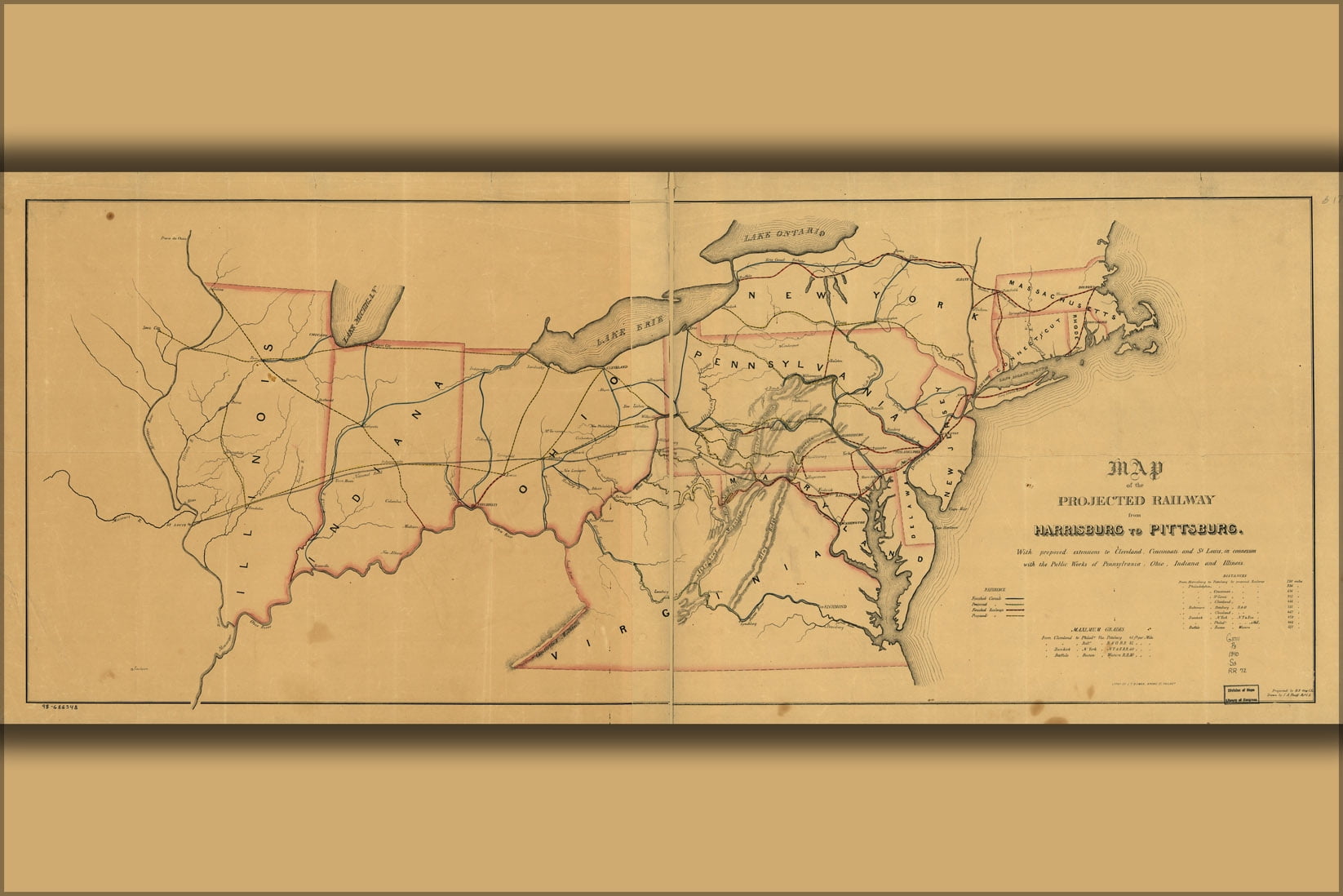 24"x36" Gallery Poster, Map of railroad Harrisburg to Pittsburgh 1840 ...