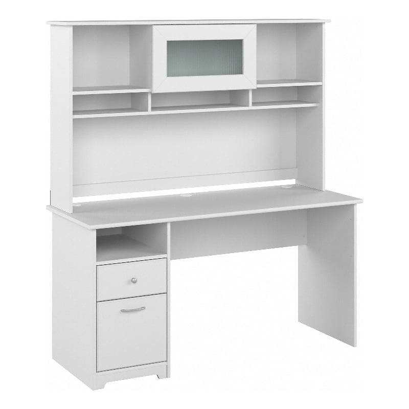 Cabot 60W Computer Desk with Hutch in White - Engineered Wood - Walmart.com