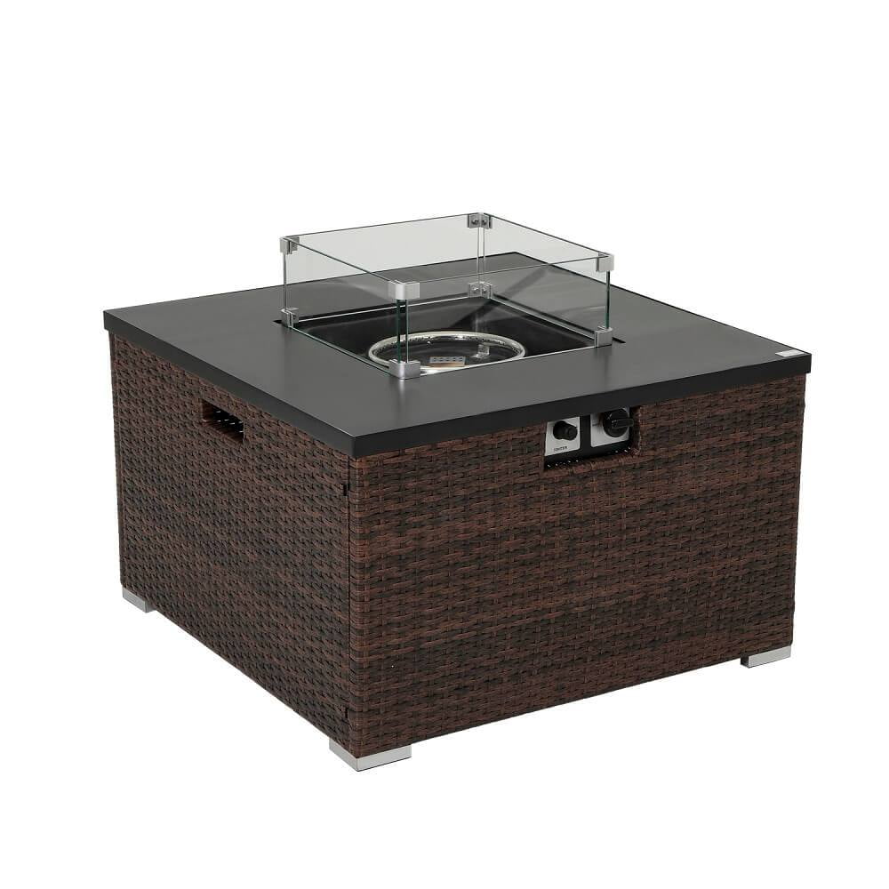 COSIEST Outdoor Propane Fire Pit Square Brown Wicker Fire Table ...