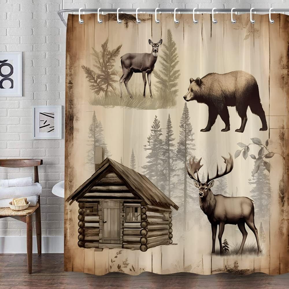 SPXUBZ Rustic Cabin Shower Curtain Retor Farmhouse Country Antique Bear ...