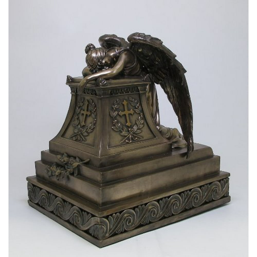 Mourning Angel Guardian Urn Surrounding with Cross. Grieving and ...